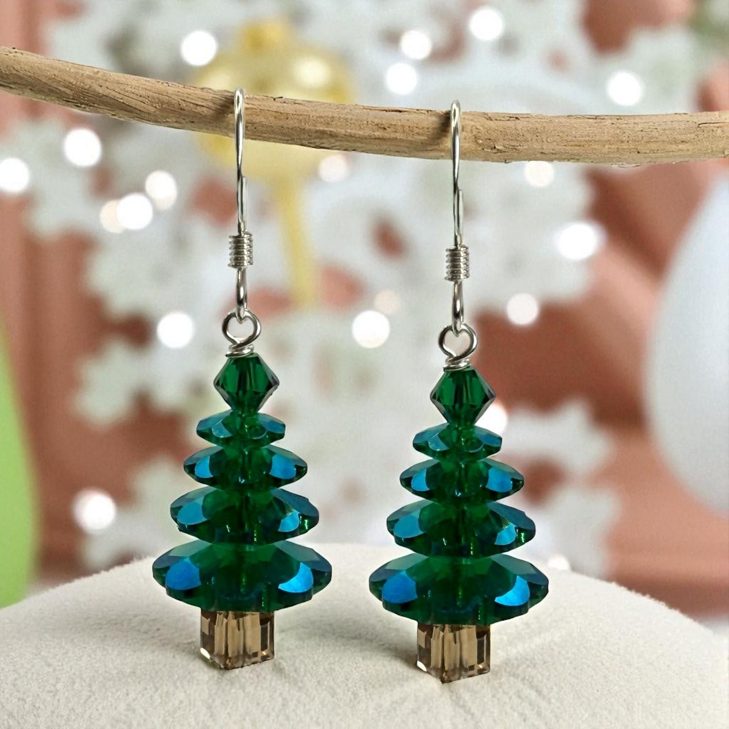 🎄 Majestic Green Shimmer Christmas Tree Earring Kit 🎄 – Too Cute Beads